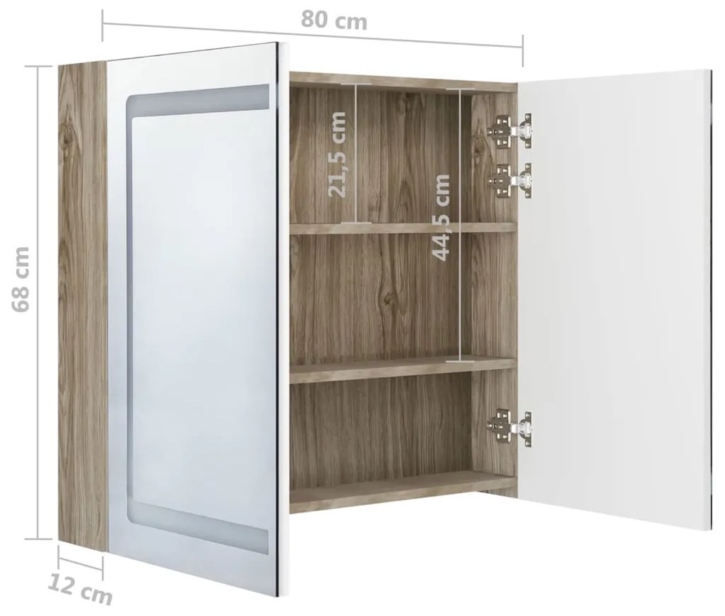 LED koupelnová skřínka se zrcadlem - 80x12x68 cm | bílá a dub