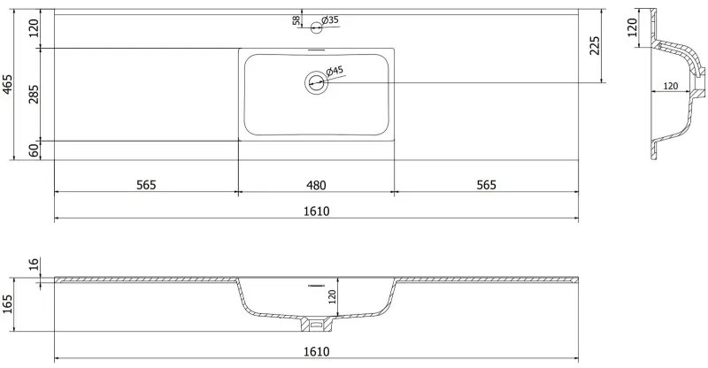 Mexen Rivel, koupelnová skříňka 160 cm s umyvadlem Otis, 1 zásuvka, drážkovaná, grafitová matná/bílá matná, 91A20-16023-1-BF66-W18M0