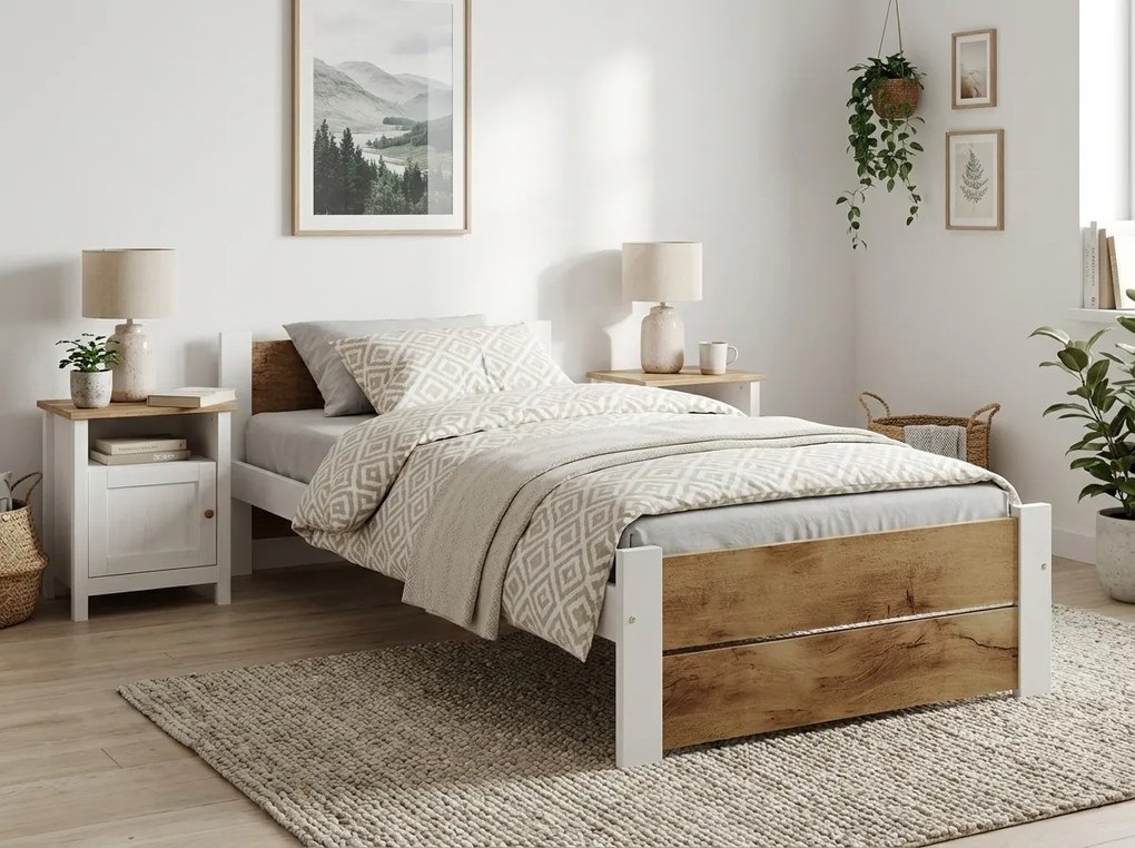 Postel IKAROS DOUBLE 80 x 200 cm, bílá/dub artisan Matrace: Matrace Coco Maxi 20 cm, Rošt: S laťkovým roštem