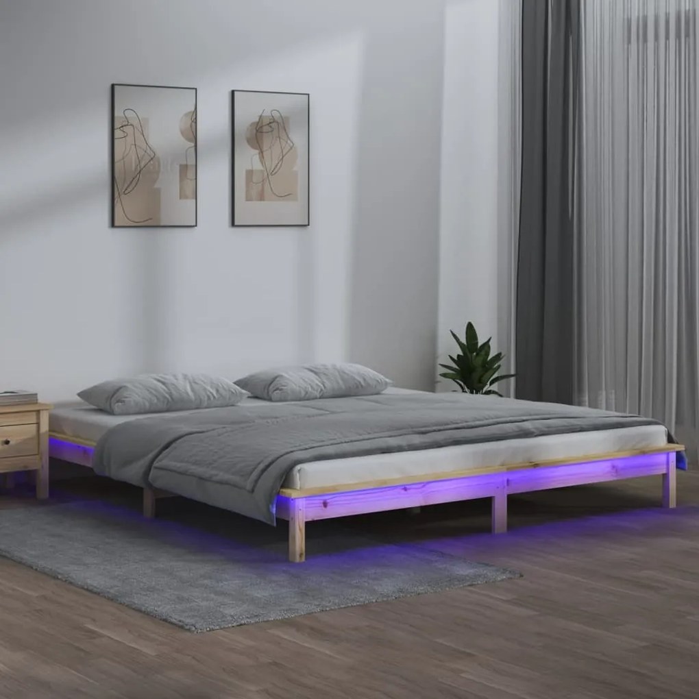 vidaXL Rám postele s LED světlem 135x190 cm Double masivní dřevo [820648] Barva: Bílá