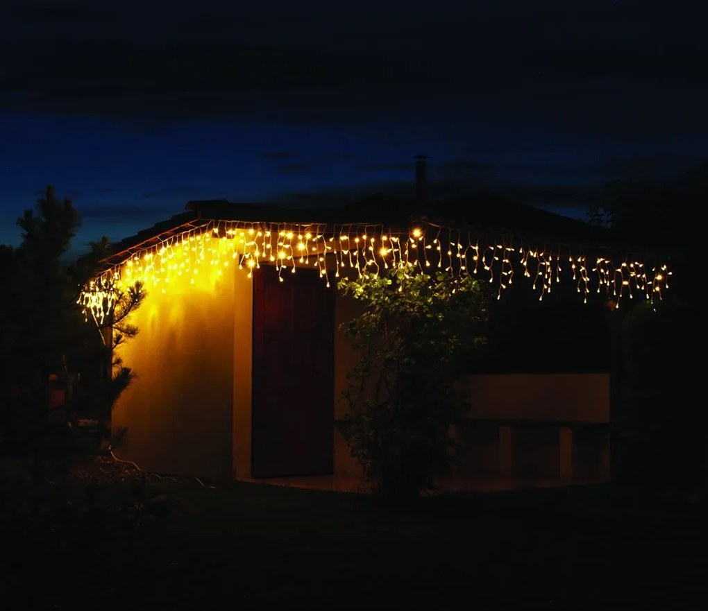 Hobby Line venkovní LED rampouchy, světelné, 200 × 50 cm, teple bílá, 40 diod, tmavě zelený kabel, IP44, prodlužovací