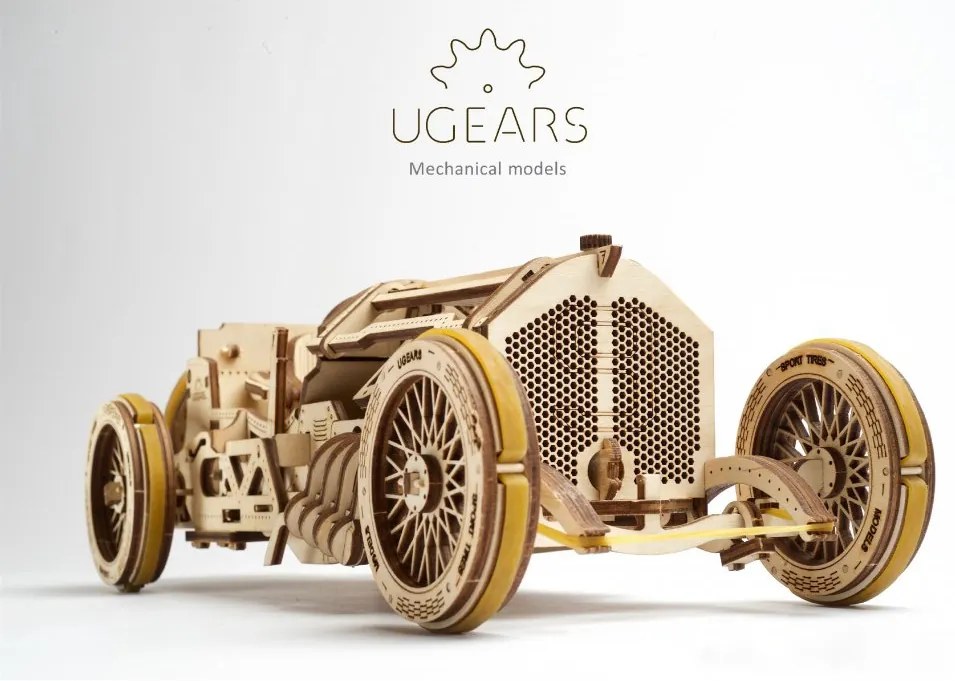 Ugears 3D dřevěné mechanické puzzle U9 Auto (Grand Prix)