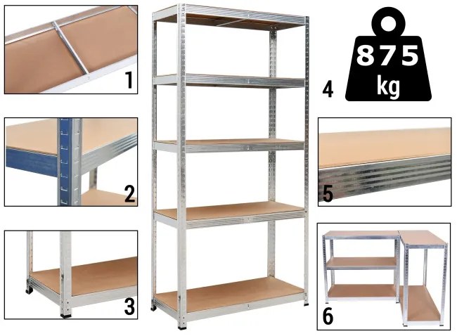 Regál CONOR 180x90x30 cm stříbrný