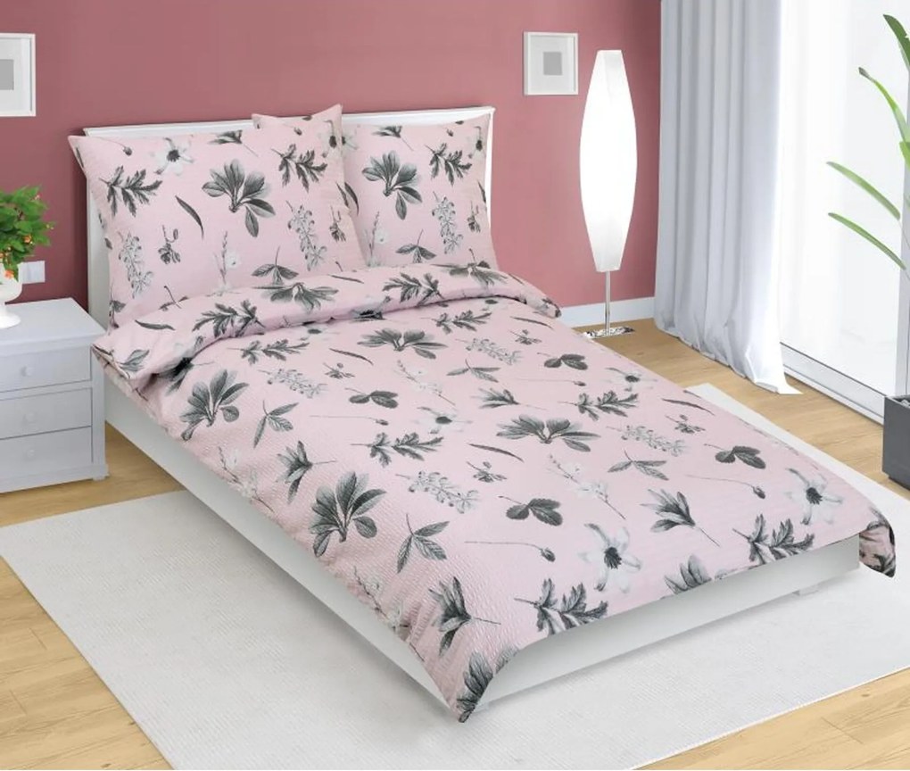 Povlečení krepové Šedá,Růžová 80/217 - 140x220, 70x90 cm