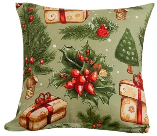 Povlak na polštář z mikrovlákna CHRISTMAS PRESENTS 45x45 cm, zelený