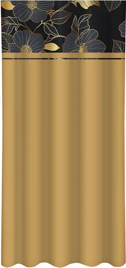 Klasický karamelově hnědý závěs s potiskem zlatých květů Šířka: 160 cm | Délka: 250 cm