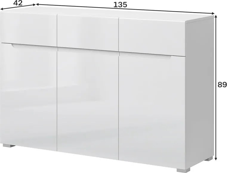 Komoda 3d3s bílý lesk Yolk