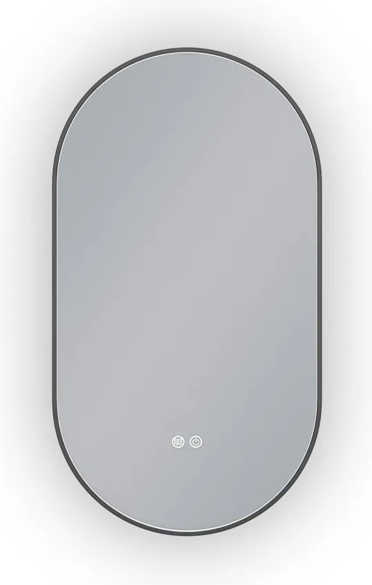 Erga Freya, oválné LED zrcadlo 50x90cm v černém kovovém rámu, 3 barvy světla, zadní osvětlení, vyhřívací podložka proti zapaření, ERG-V01-FREYA-5090-BK