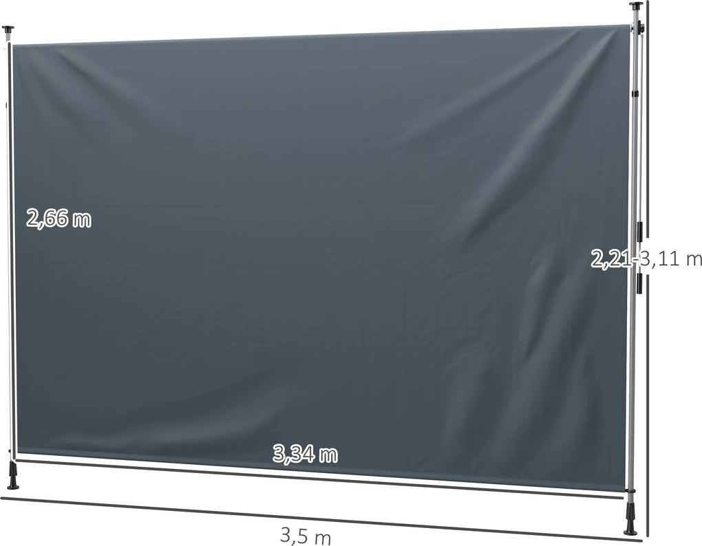 Svěrná markýza s ruční klikou Výškově nastavitelná markýza se sklopným ramenem Markýza bez vrtání 350 cm široká Tmavě šedá
