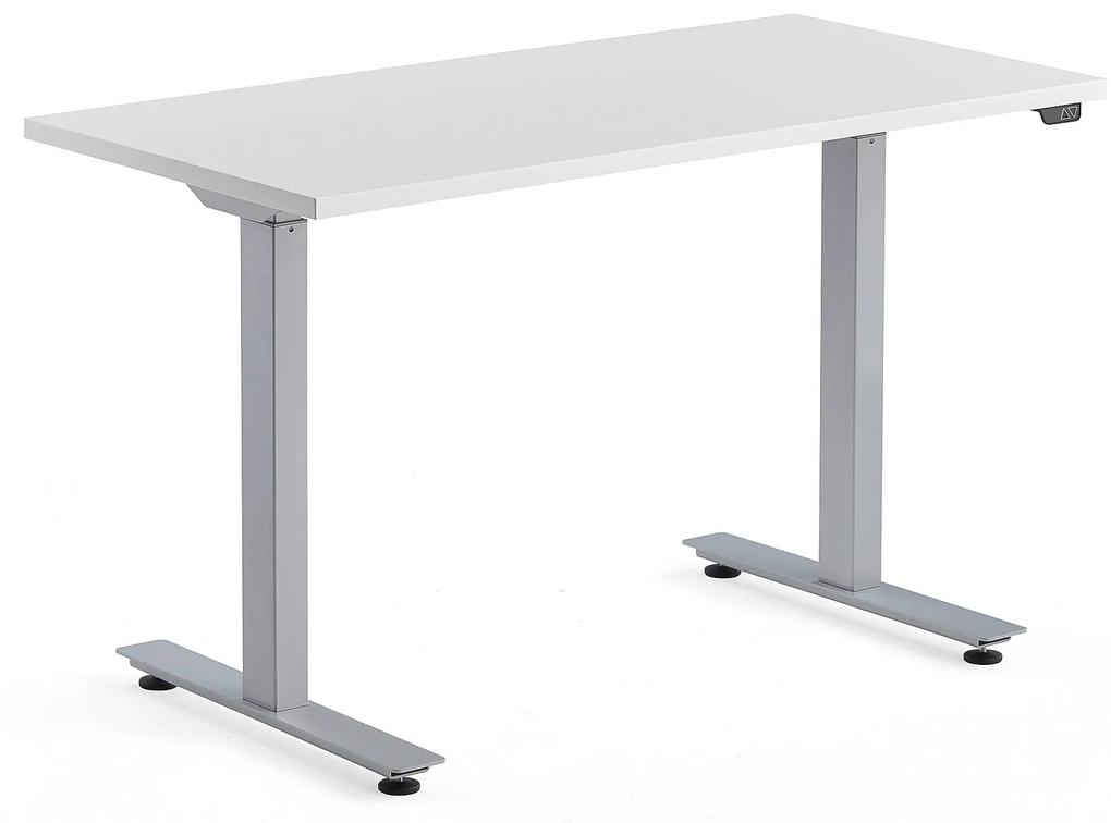 AJ Produkty Výškově nastavitelný stůl MODULUS, 1200x600 mm, stříbrný rám, bílá