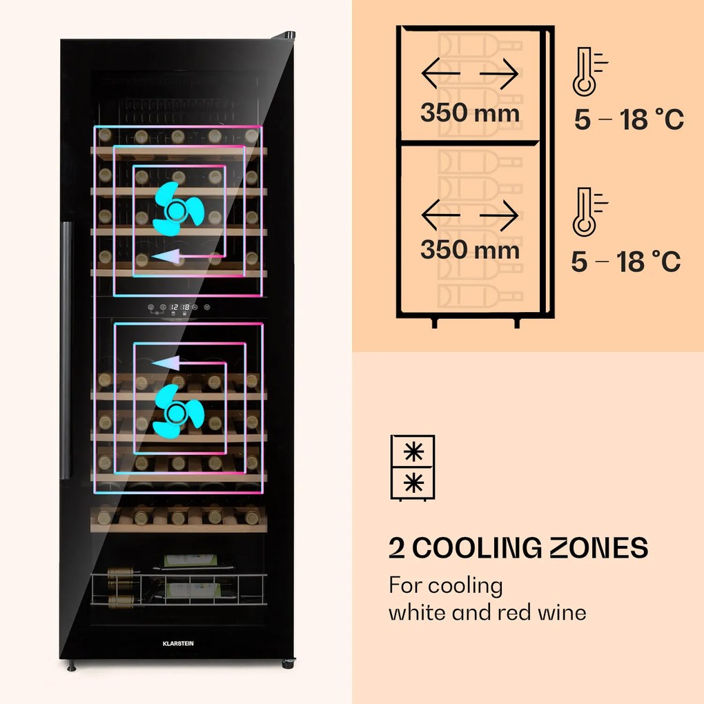 Klarstein Barossa 54 Duo, vinotéka, 148 l/54 lahví, 2 zóny, dotykový displej