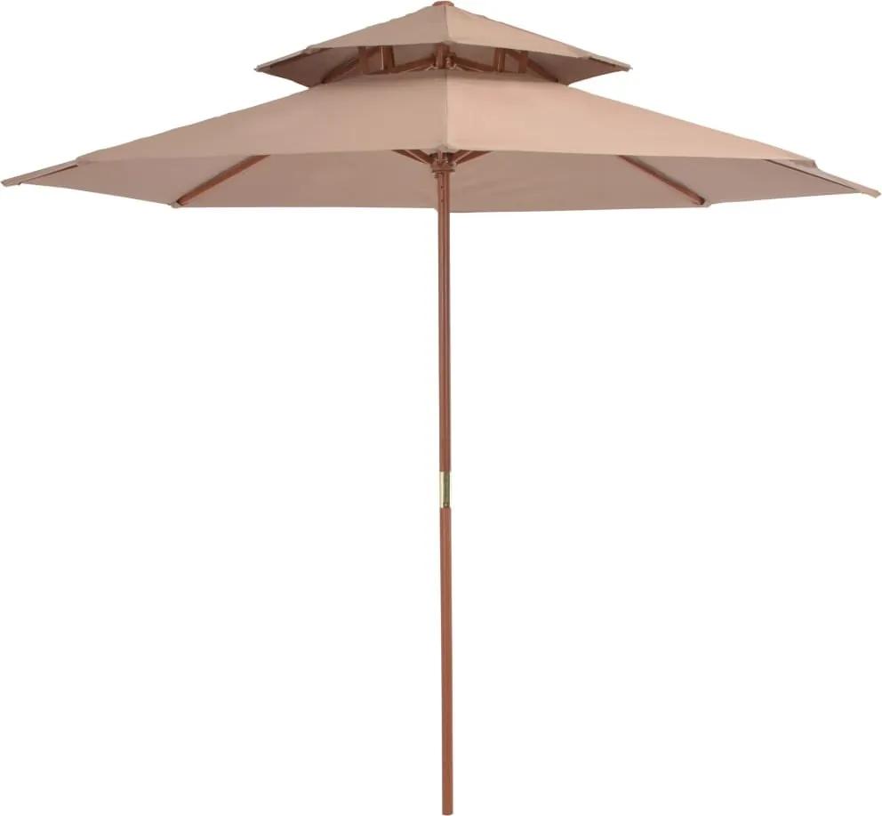 vidaXL Dvoupatrový slunečník s dřevěnou tyčí, 270x270 cm, [44520] Barva: taupe