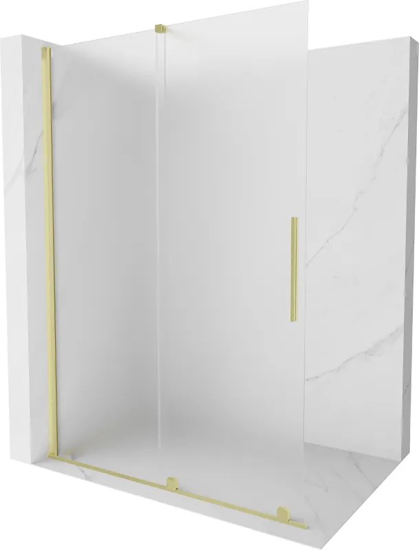 Mexen Velar, sprchová zástěna s posuvnými dveřmi Walk-in 140 x 200 cm, 8mm sklo námraza, zlatá matná, 871-140-000-33-55