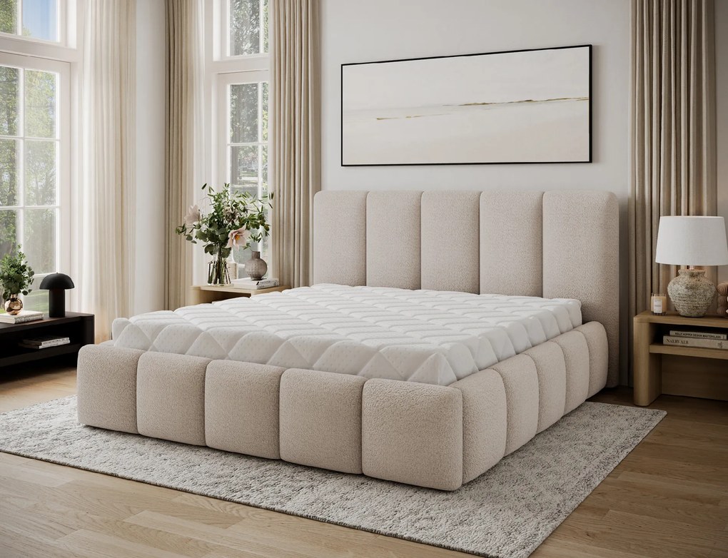 Postel Edvige + Dřevěný rám + plynový výtah + kontejner 140x200