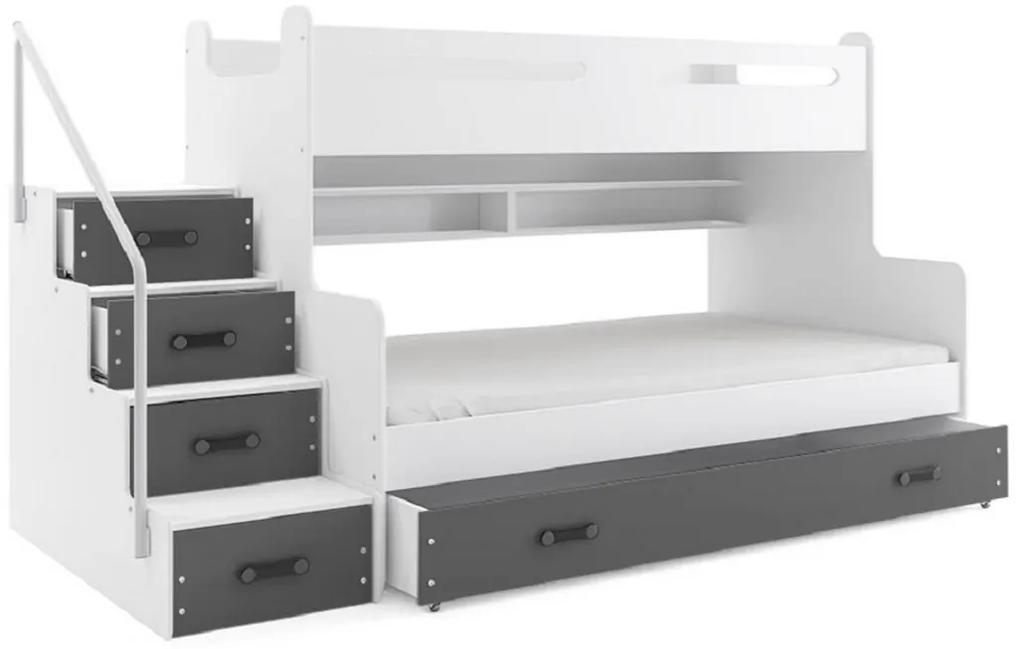 Patrová postel MAX 3 COLOR + úložný prostor + matrace + rošt ZDARMA, 120x200, bílý, grafitová