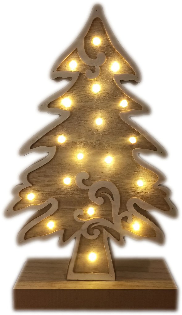 LED dekorační ozdoba, dřevěný, vánoční stromeček