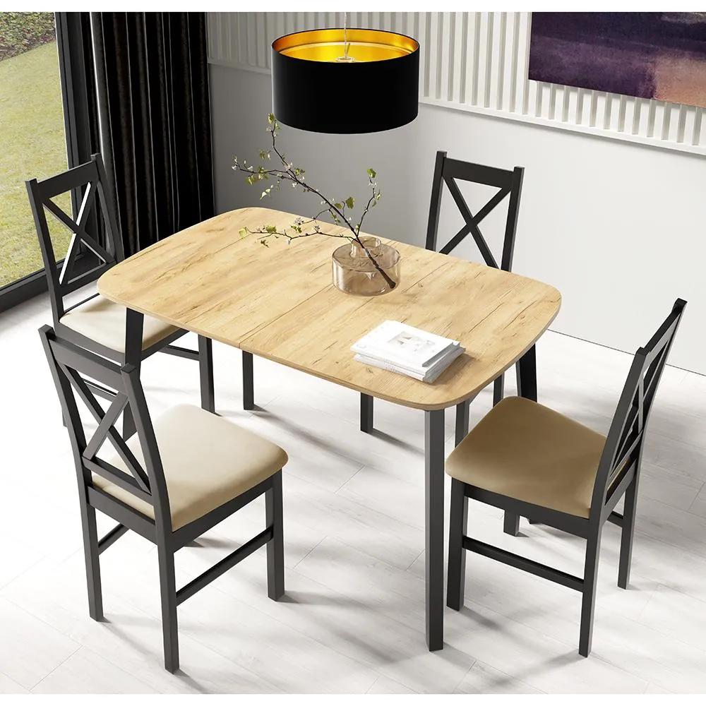 Jídelní stůl DEIMOS S | 130x80 cm | rozkládací | černé dřevěné nohy | VÝBĚR DEKORU DESKY