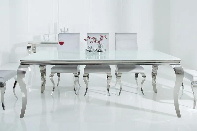 Moderní barokní jídelní stůl 200cm bílá stříbrná / 37904