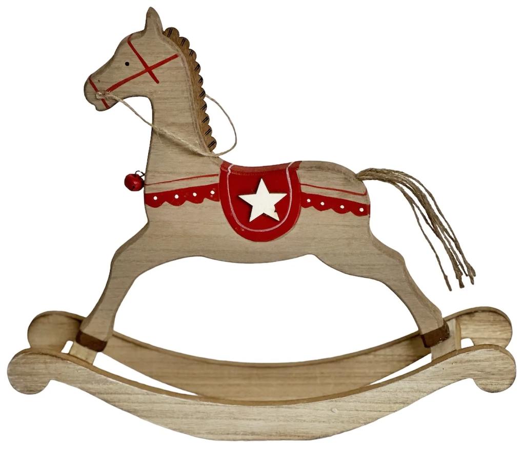 Dekorace koník houpací, velký, přírodní/červená, 37x32,5x7,5cm