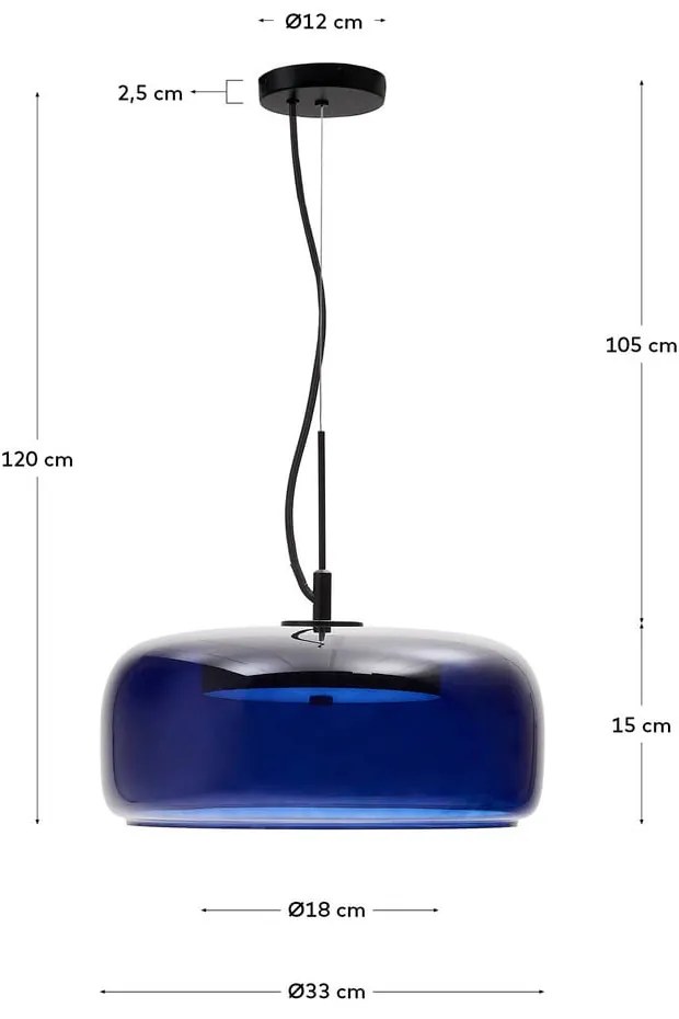Tmavě modré LED závěsné svítidlo se skleněným stínidlem ø 38 cm Reig – Kave Home
