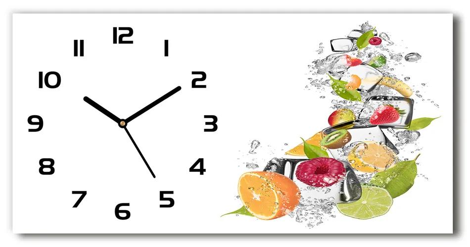 Wallmuralia Skleněné hodiny na stěnu tiché Ovoce s ledem 60x30 cm