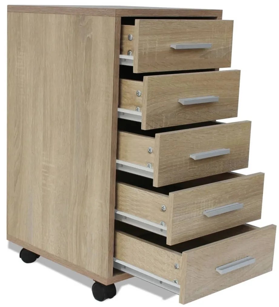 vidaXL Marketos Kancelářský zásuvkový díl s kolečky 5 zásuvek dub