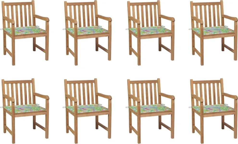 vidaXL Zahradní židle 8 ks podušky masivní teak [3073059] Barva: Vzor šedá kostka
