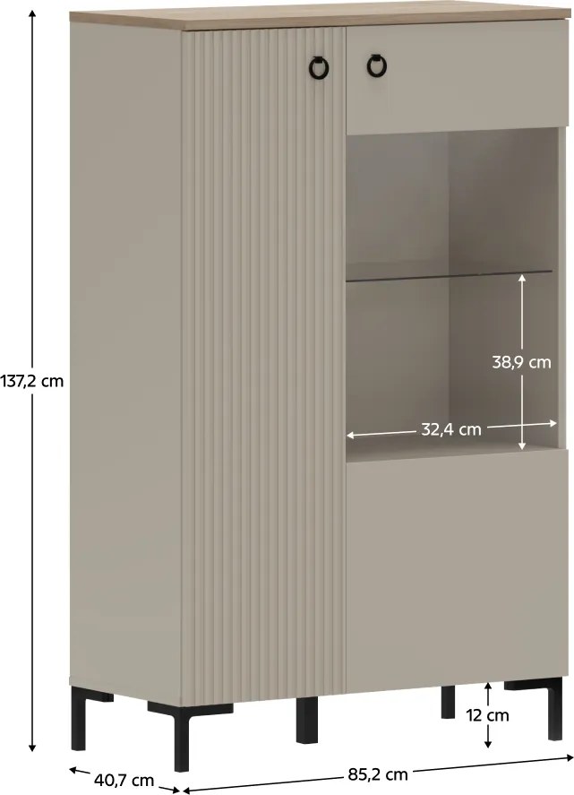 Kondela Nízká vitrína, šedohnědá Taupe/dub silverjack, DOMCA 1D1W/140