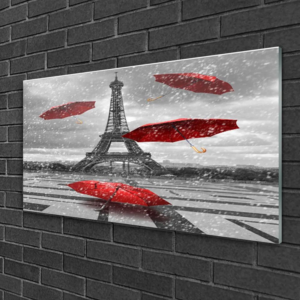 Obraz na skle Eiffelova Věž Paříž Deštník 100x50 cm
