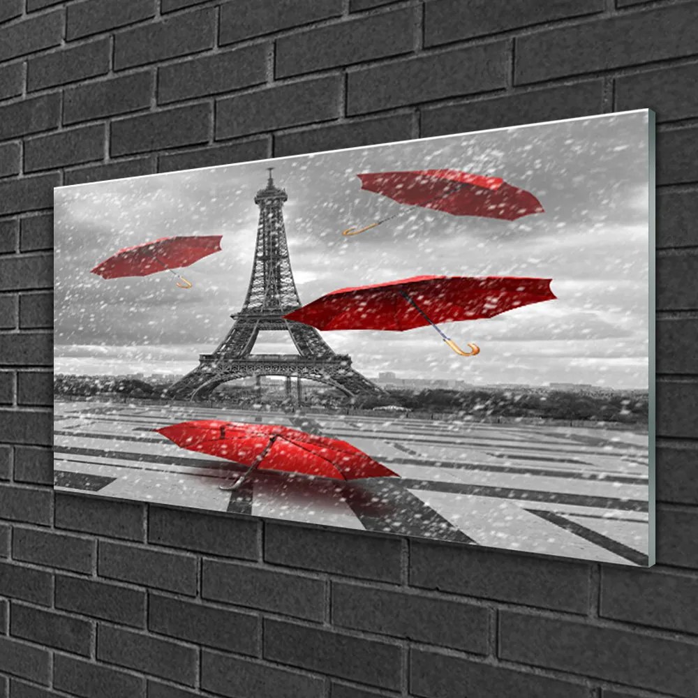 Obraz na skle Eiffelova Věž Paříž Deštník 125x50 cm