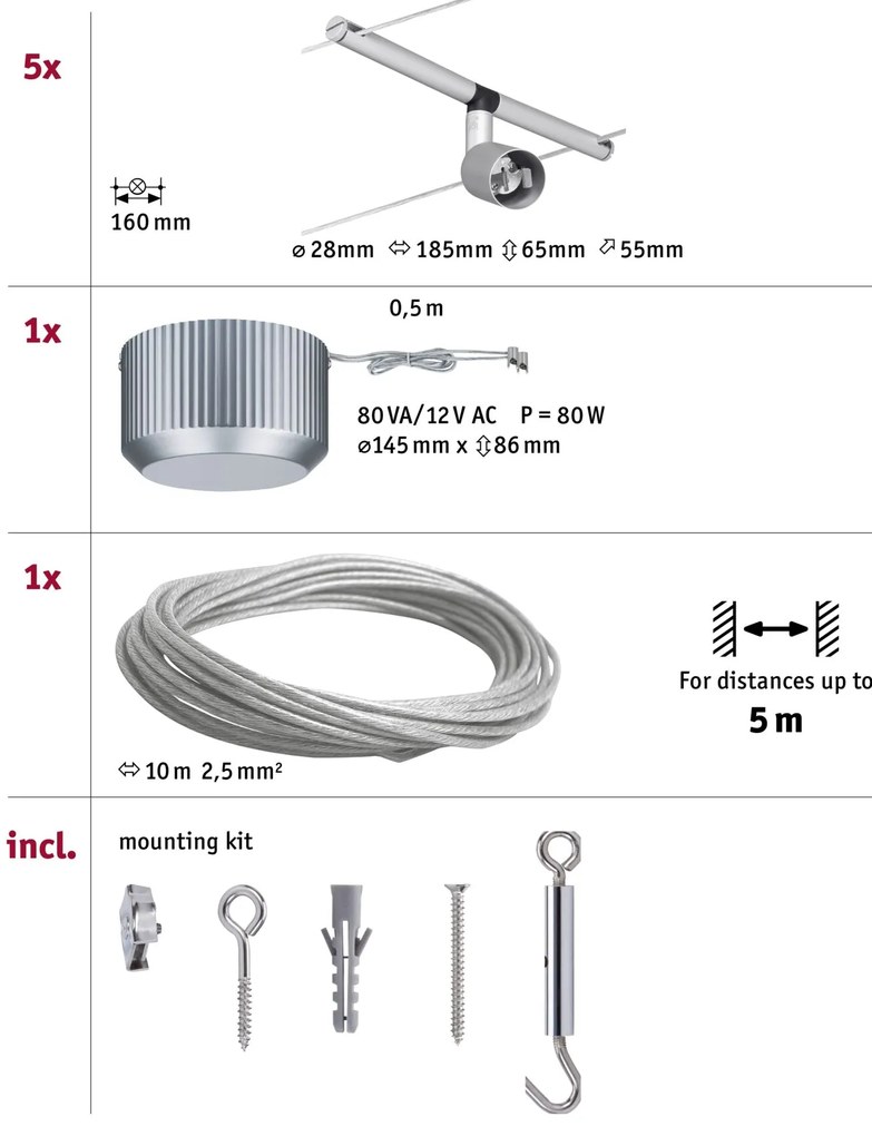 Paulmann 94145 Spice Salt, lankový systém max 5x10W LED 12V, 500cm