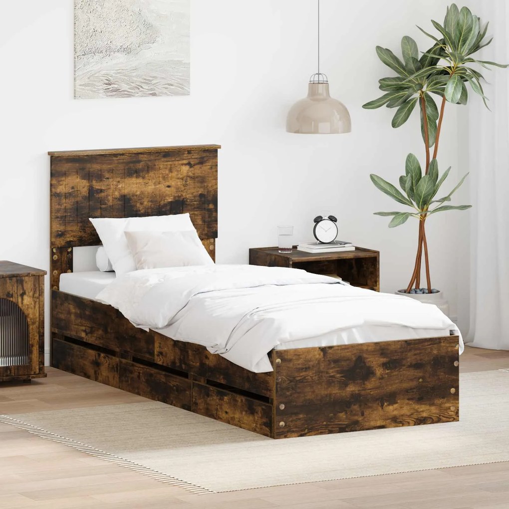 Rám postele s čelo Kouřový dub 75 x 190 cm Inženýrské dřevo 3410760