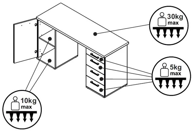 Psací stůl Walter, bílý/šedý beton