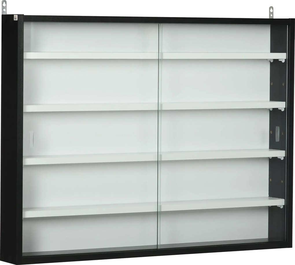 HOMCOM Stěnová vitrína s nastavitelnými policemi a 2 posuvnými skleněnými dveřmi pro sbírky parfémů a dekorativních figurek 80x9,5x60 cm Černá a Bílá