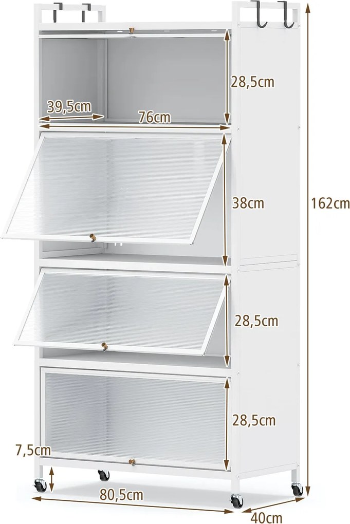 Costway 5patrová kuchyňská skříň volně stojící kovová úložná s 4 skládacími