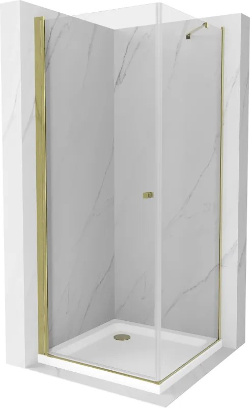 Mexen Pretoria sprchový kout 70 x 70 cm, průhledná, zlatá + plochá sprchová vanička-852-070-070-50-00-4010