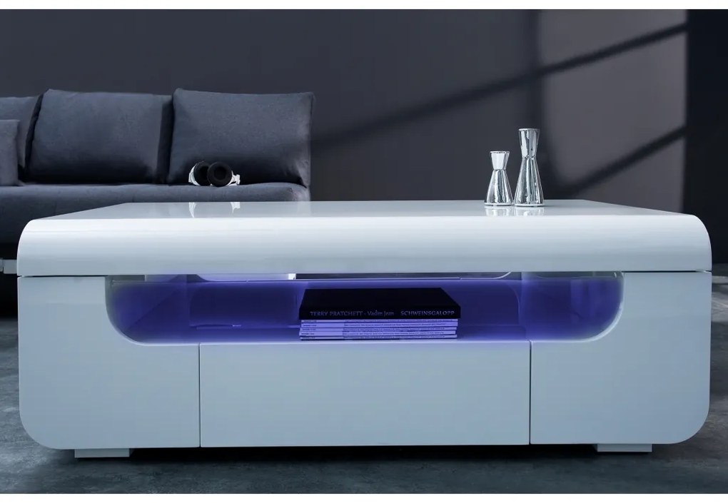 Inviro Konferenční stolek GALION 120 cm bílá + LED osvětlení