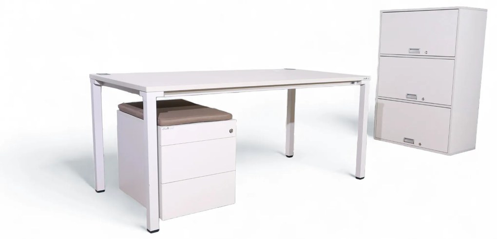 STEELCASE Set: Stůl 160+kontejner+skříň, STC/Narb, bílá/hnědá
