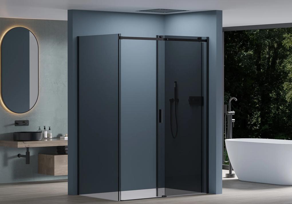 Cerano Santoro, sprchový kout s posuvnými dveřmi 130(dveře) x 100(stěna) x 195 cm, 6mm šedé sklo, černý profil, CER-CER-425476
