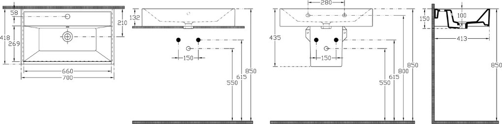 Isvea Aqualine Sistema 10SF50070 umyvadlo 70 x 42 cm
