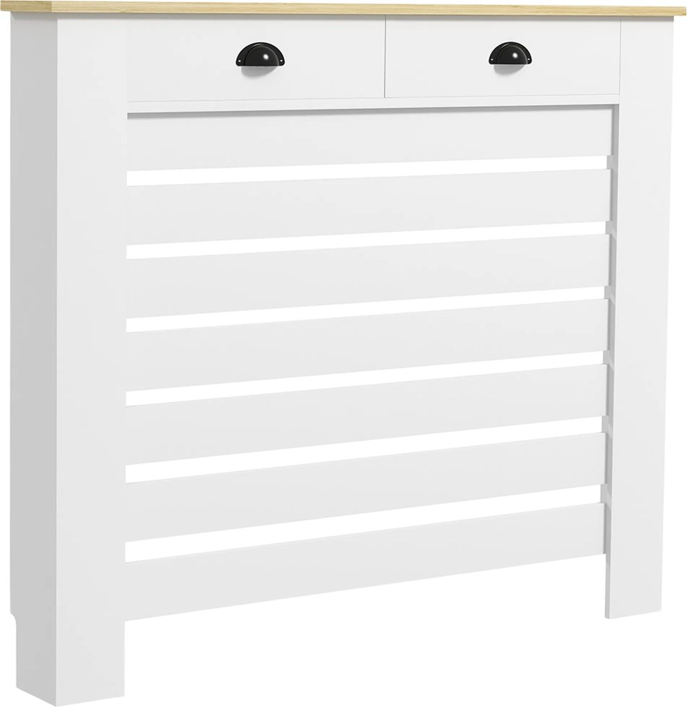 HOMCOM Kryt radiátoru, Stěna radiátoru, Horizontální lamelový rošt, se 2 zásuvkami, pro obývací pokoj, ložnici, chodbu, dřevo, 111 x 19 x 95,5 cm, Bí…