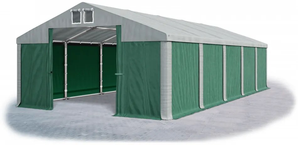 Garážový stan 4x8x2m střecha PVC 560g/m2 boky PVC 500g/m2 konstrukce ZIMA Šedá Zelená Šedé
