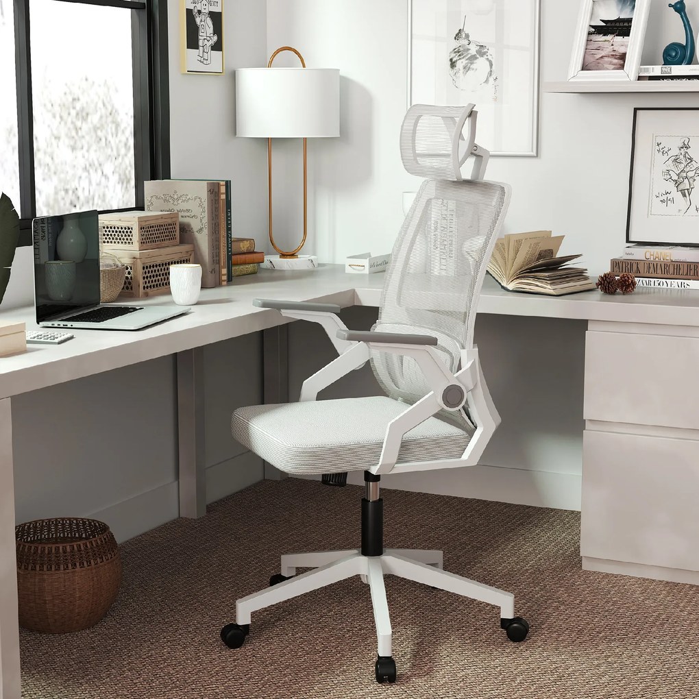 Ergonomická kancelářská židle Vinsetto s nastavitelnou opěrkou hlavy a područkami, výškově nastavitelnou otočnou židlí s funkcí houpání a síťovanou b…