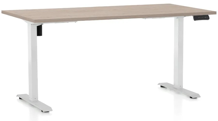 Výškově nastavitelný stůl OfficeTech B, 160 x 80 cm, bílá podnož, dub