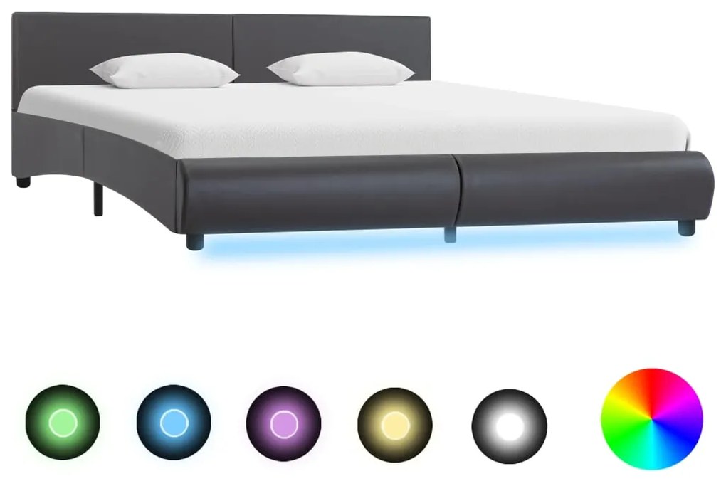 285496 vidaXL Rám postele s LED světlem šedý umělá kůže 160 x 200 cm