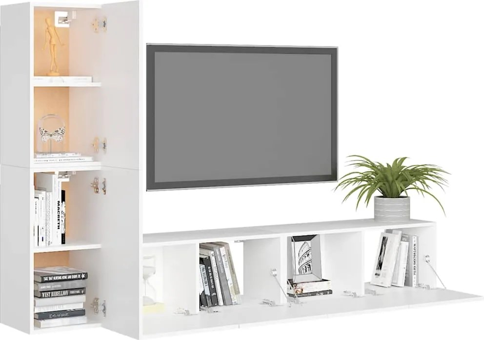 4dílný set TV skříněk bílý kompozitní dřevo 3078674
