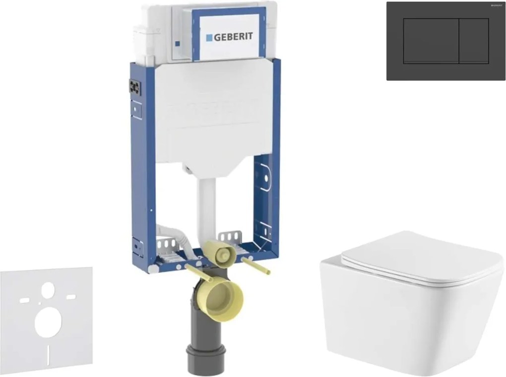 Geberit Kombifix - Set předstěnové instalace, klozetu Arkas I a sedátka softclose, tlačítko Sigma20, matná černá/černá SANI15CA5164