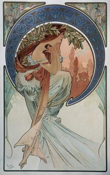 Mucha, Alphonse Marie - Obrazová reprodukce Poetry - by Mucha, 1898., (24.6 x 40 cm)