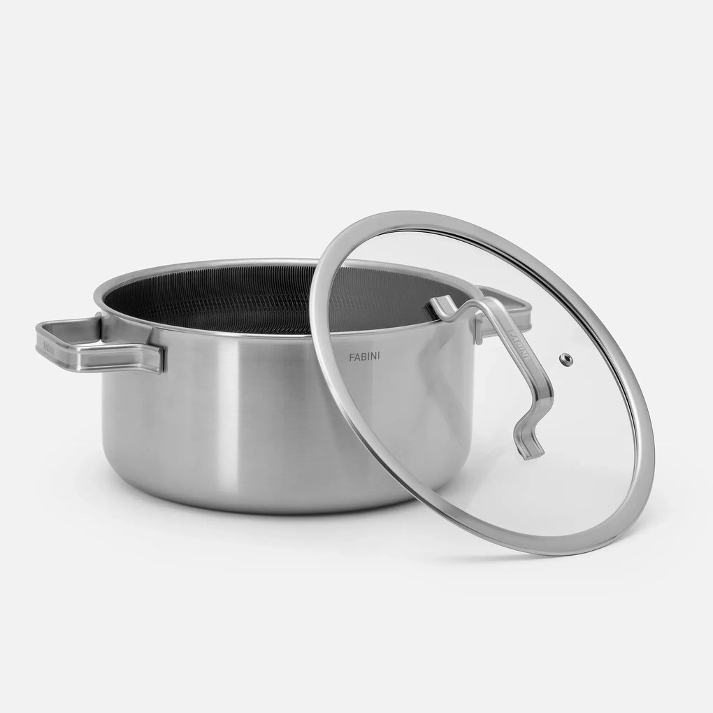 Fabini Hrnec Hybrid Standard, ø 24 cm (4 l) - Nerezový beznýtový hrnec s keramickým hybridním povrchem z vícevrstvé nerezové oceli s poklicí