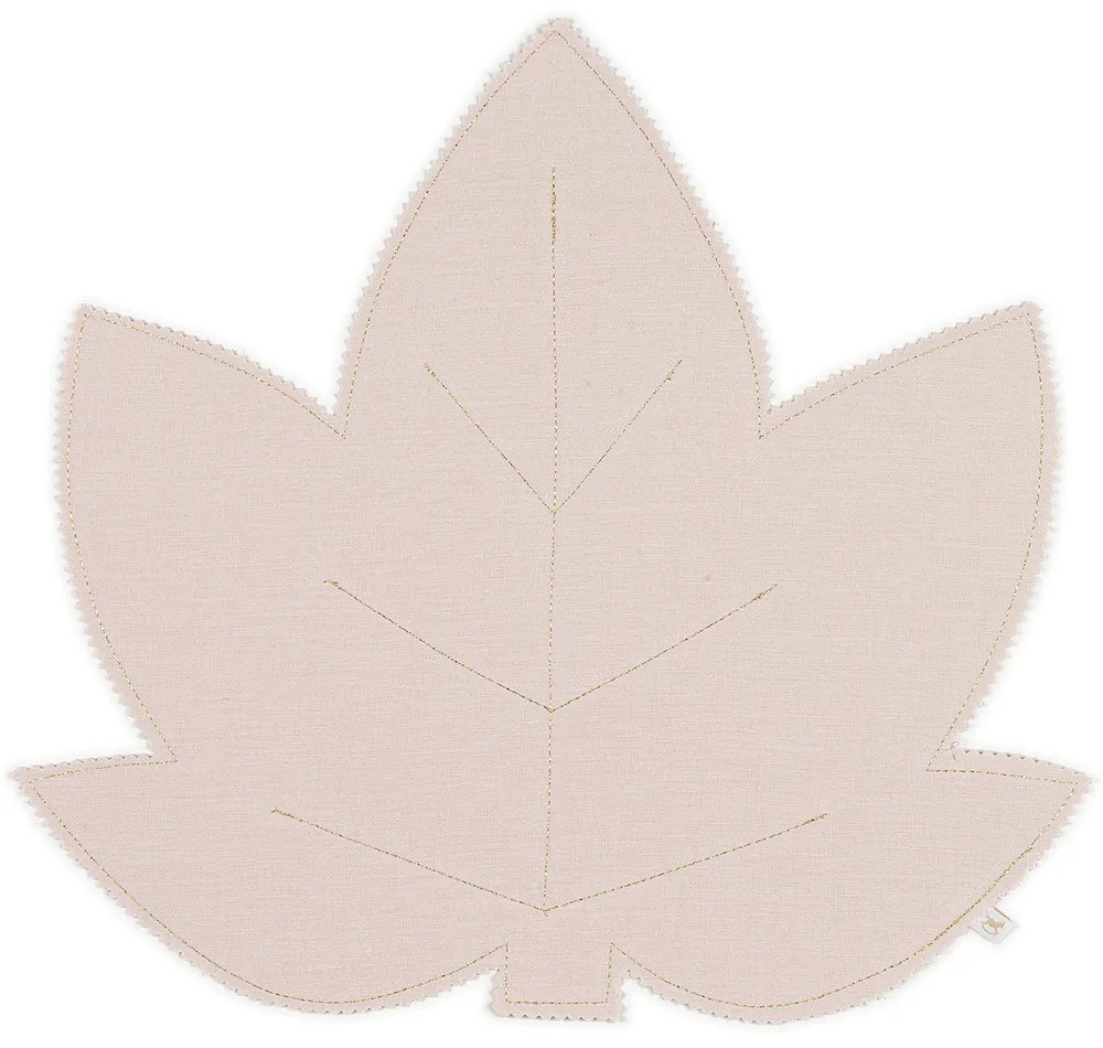 Cotton &amp; Sweets Lněné prostírání javorový list pudrově růžová se zlatem 37x37cm